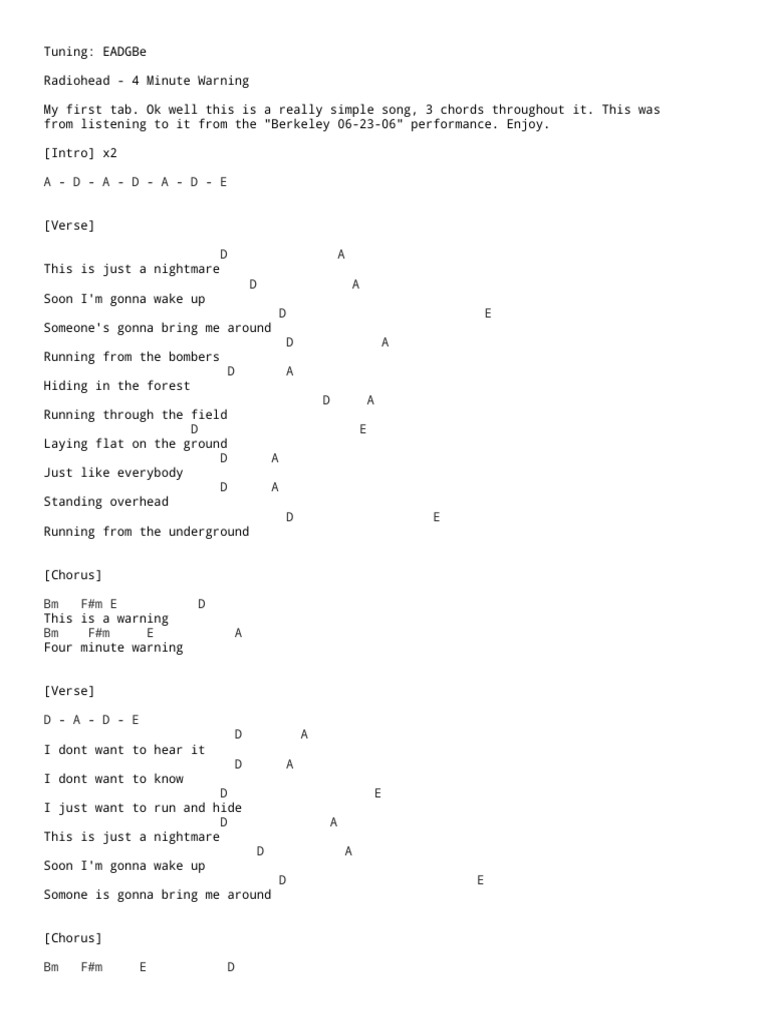 4 Minute Warning Radiohead | PDF