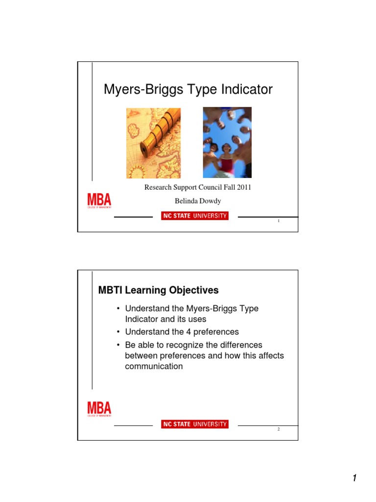 Myers-Briggs Type Indicator: MBTI Learning Objectives | PDF ...