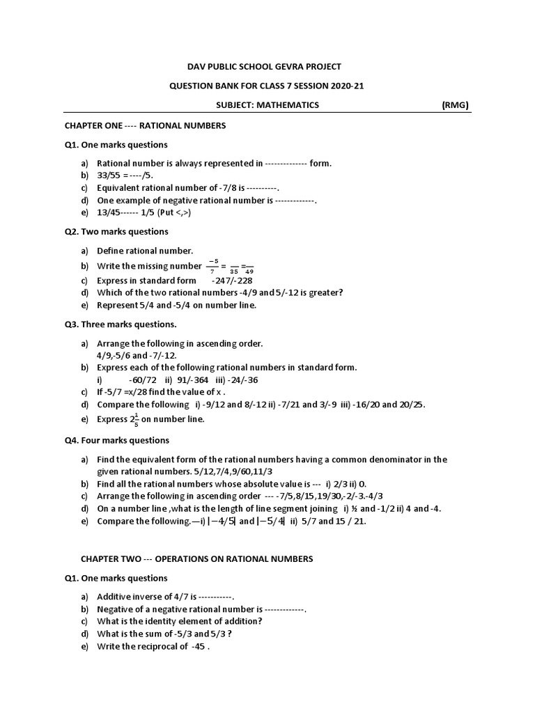Question Bank For Class 7. | PDF | Triangle | Area