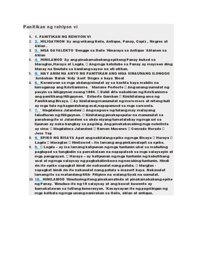Panitikan NG Rehiyon VI | PDF