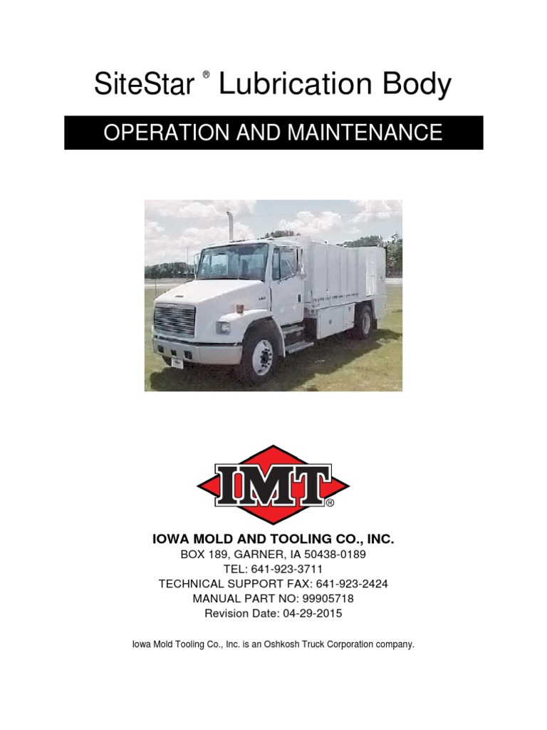 Sitestar Lubrication Body: Operation and Maintenance | PDF | Valve | Truck