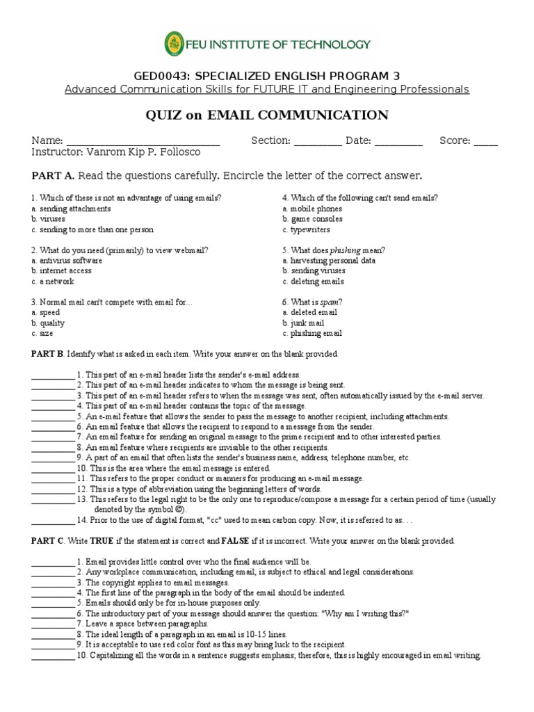 Module 2B - Quiz On Email Communication | PDF | Email Spam | Computer ...