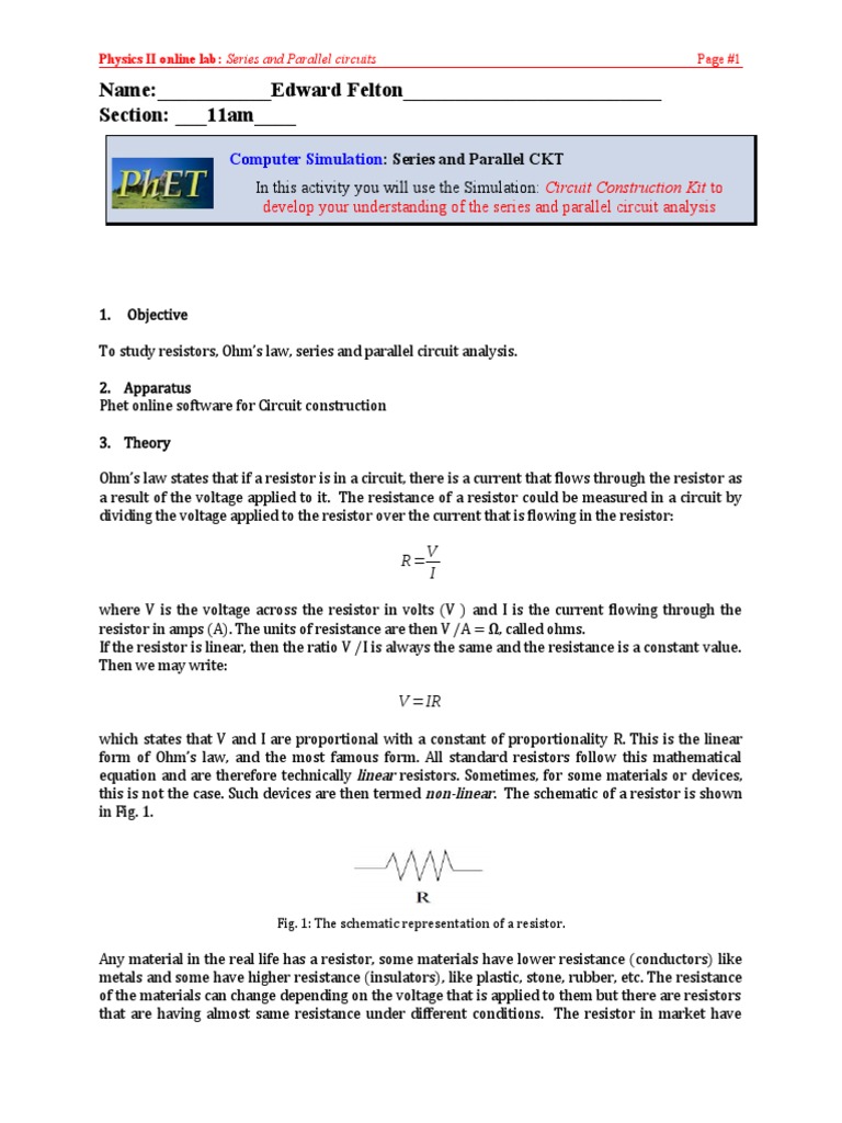 Name: - Edward Felton - Section: - 11am | PDF | Series And Parallel ...