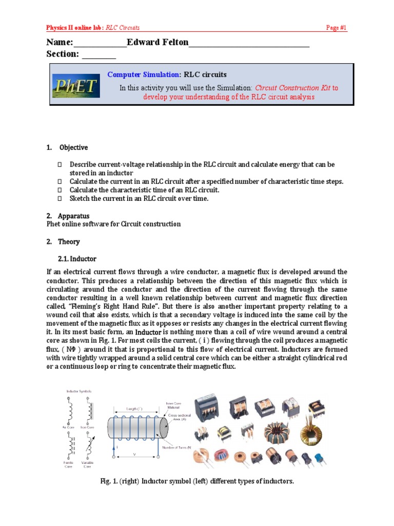 Name: - Edward Felton - Section | PDF | Inductor | Inductance