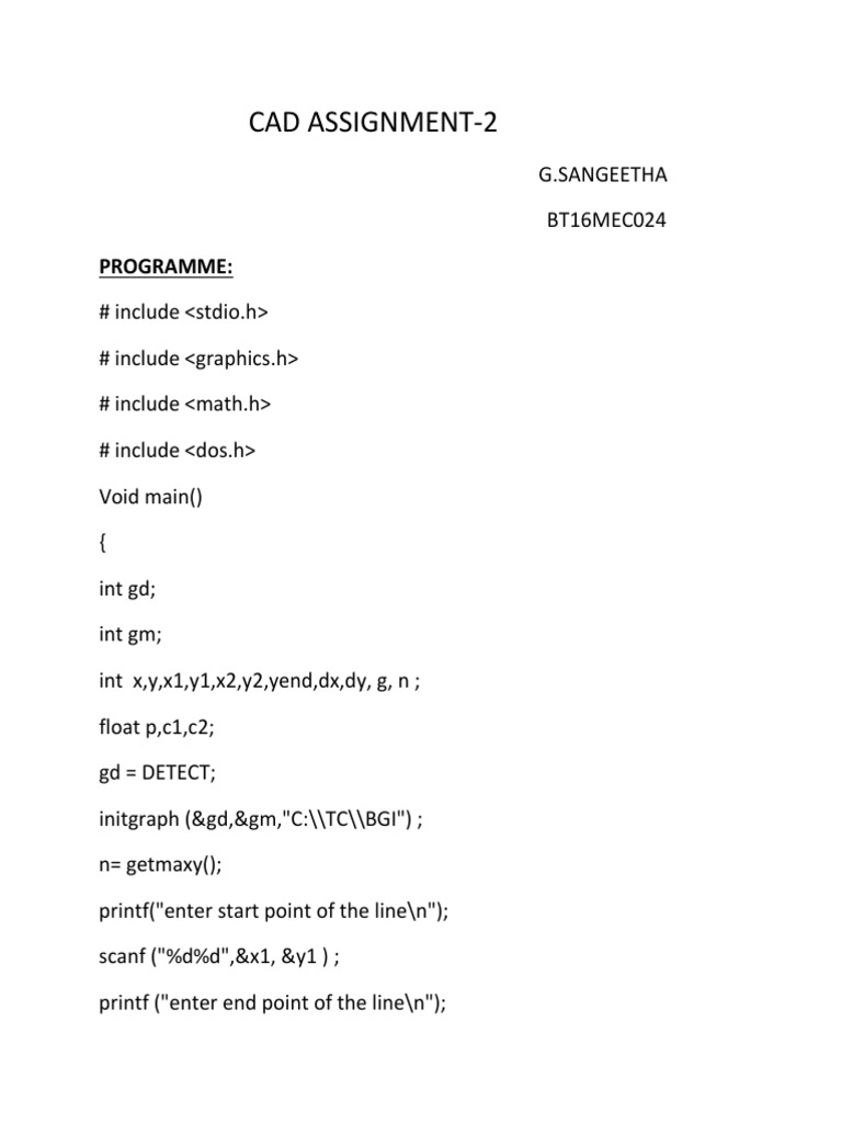 Cad Assignment-2: Programme | PDF