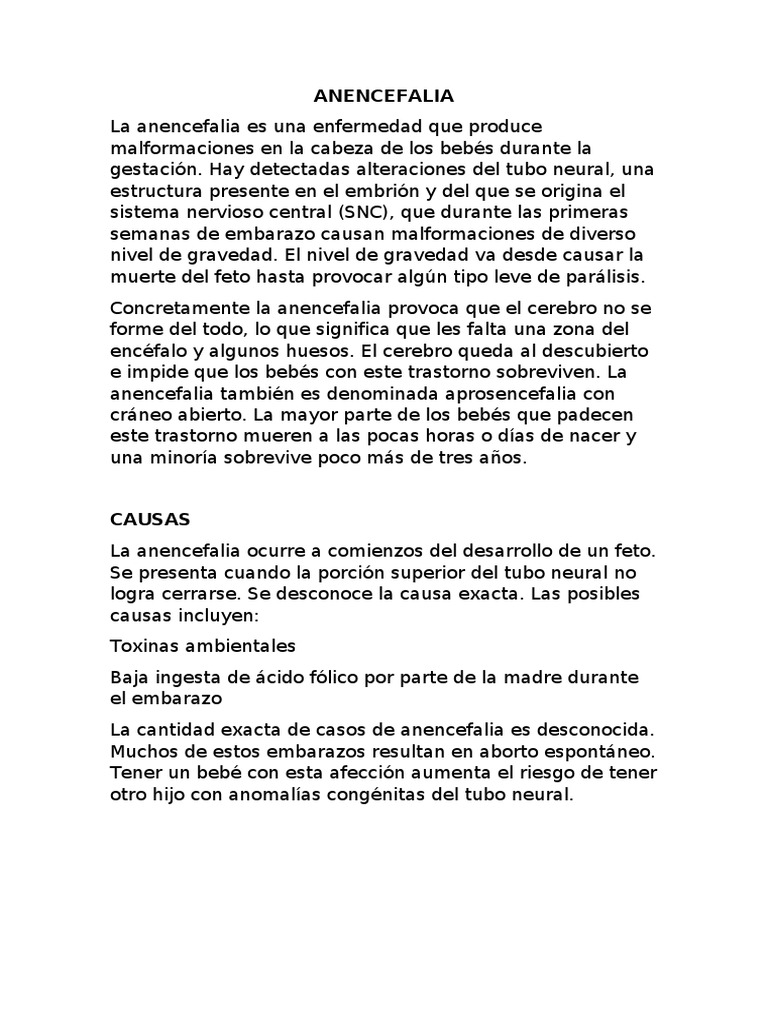 Anencefalia: Causas y Diagnóstico | PDF | El embarazo | Medicina