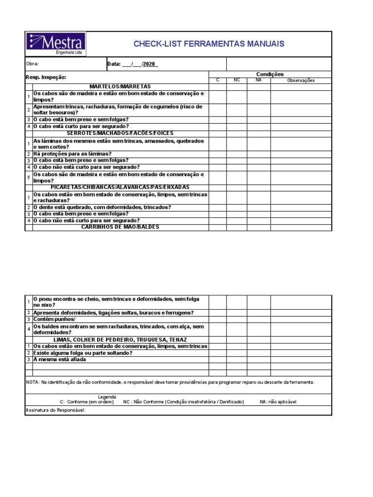 Check-list de inspeção de ferramentas manuais | PDF
