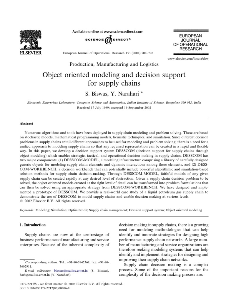 Object Oriented Modeling And Decision Support Pdf Supply Chain Object Computer Science