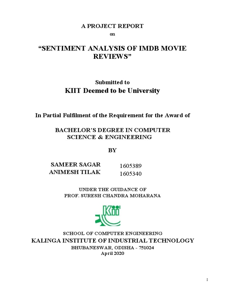 "Sentiment Analysis of Imdb Movie Reviews": A Project Report | PDF | Statistical Classification ...