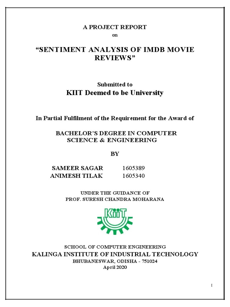 "Sentiment Analysis of Imdb Movie Reviews": A Project Report | Download Free PDF | Statistical ...