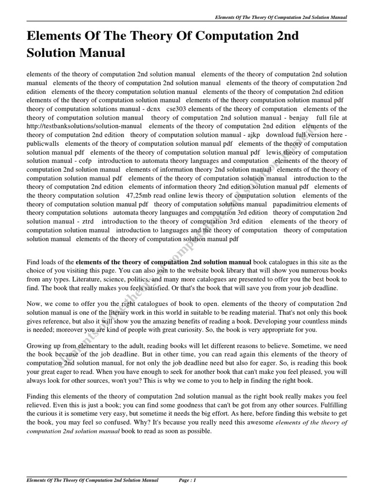 Elements of The Theory of Computation 2nd Solution Manual | PDF ...