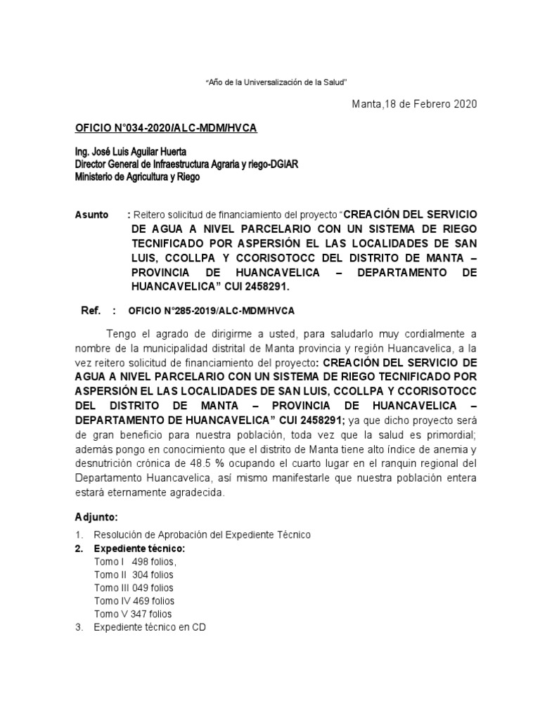 Oficio-034 Agricultura | PDF