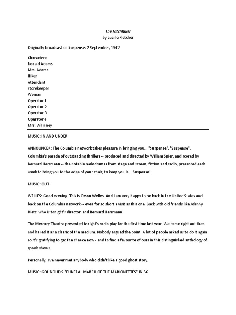 Lucille Fletcher - The Hitchhiker (Radio) | PDF | Transport | Nature