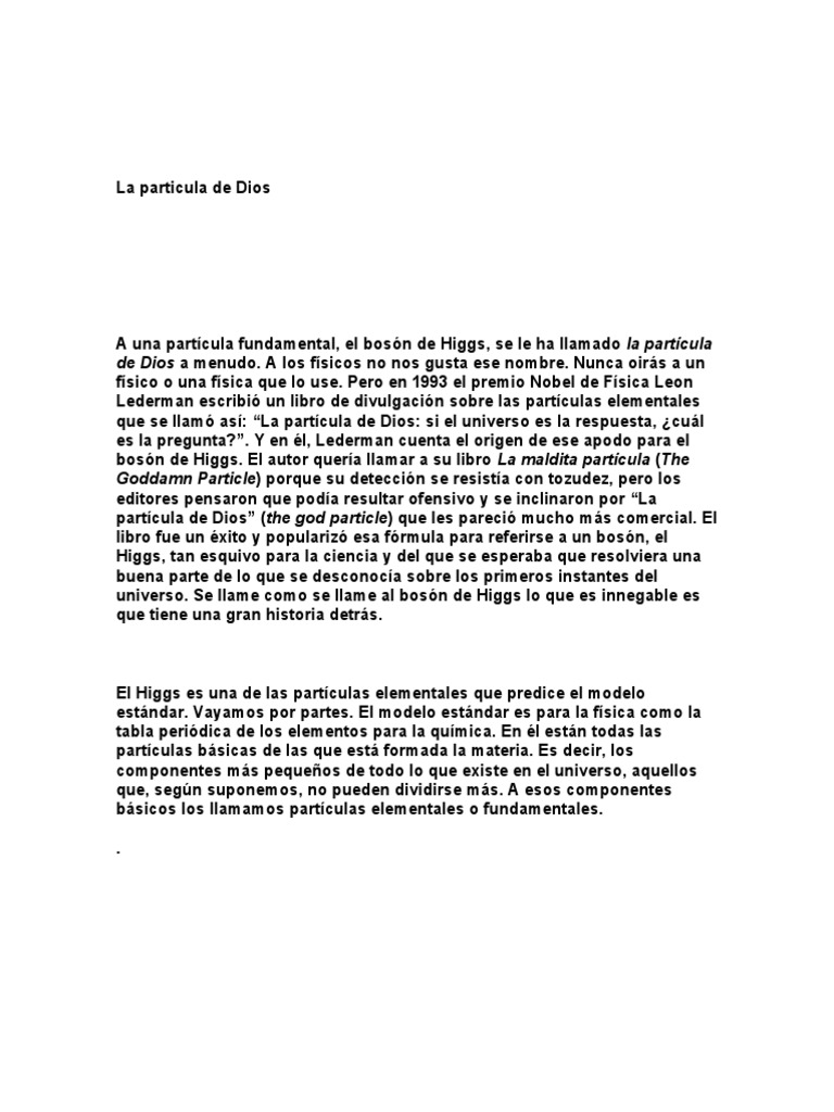 La Particula de Dios | PDF | Bosón de Higgs | Boson
