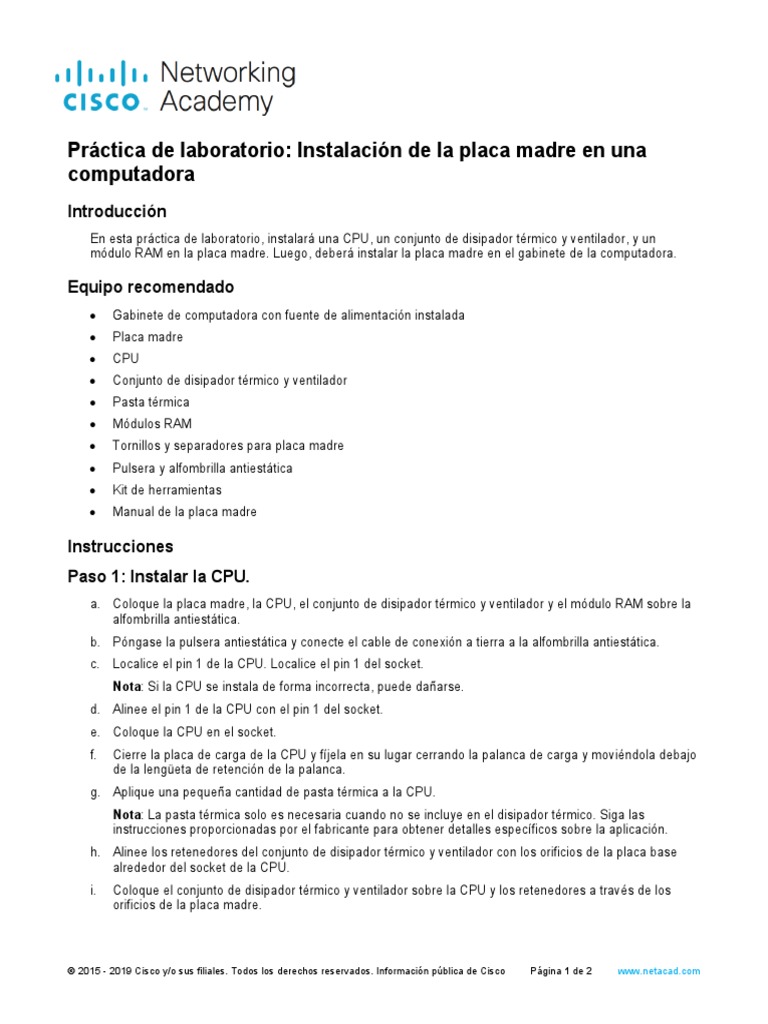 2.1.3.10 Lab - Install The Motherboard in A Computer | PDF | Memoria de ...