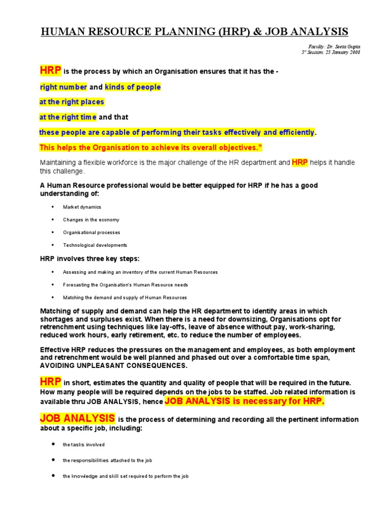 Human Resource Planning (HRP) and Job Analysis | PDF | Human Resources ...