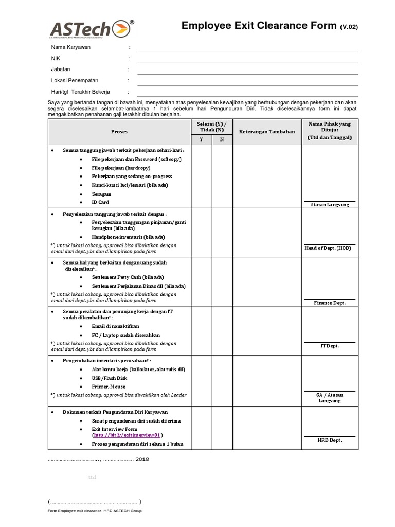 Formulir Exit Clearance Karyawan | PDF