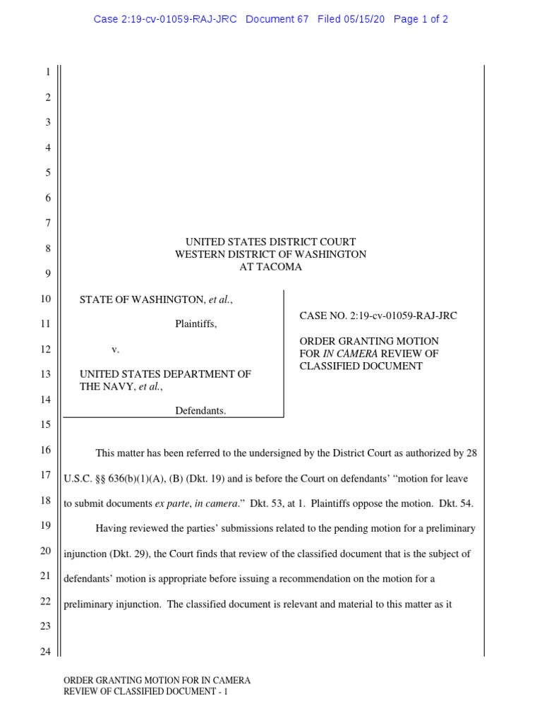 Case 2:19-cv-01059-RAJ-JRC Doc #67: ORDER GRANTING MOTION FOR IN CAMERA ...