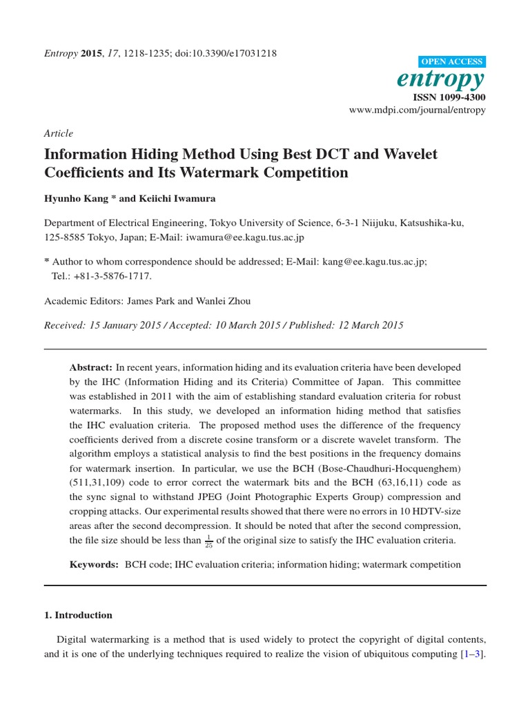 Information Hiding Method Using Best DCT and Wavelet Coefficients and ... Information Hiding Method Using Best DCT and Wavelet Coefficients and ...