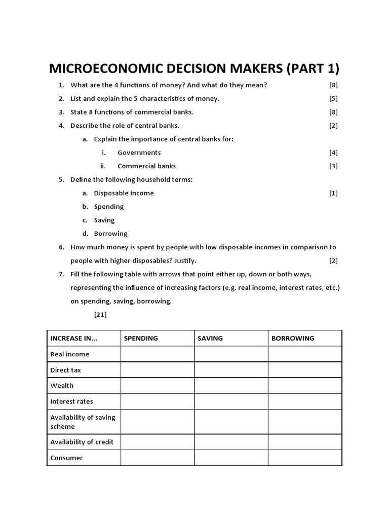 Microeconomic Decision Makers (Part 1) : Increase In... Spending Saving ...