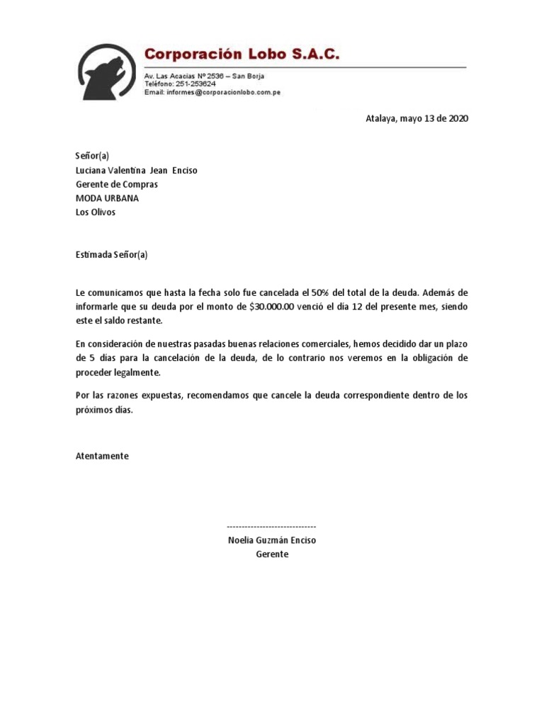 Carta de Cobranza Estilo Bloque | PDF