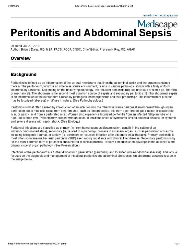 Peritonitis and Abdominal Sepsis | PDF | Peritoneum | Sepsis