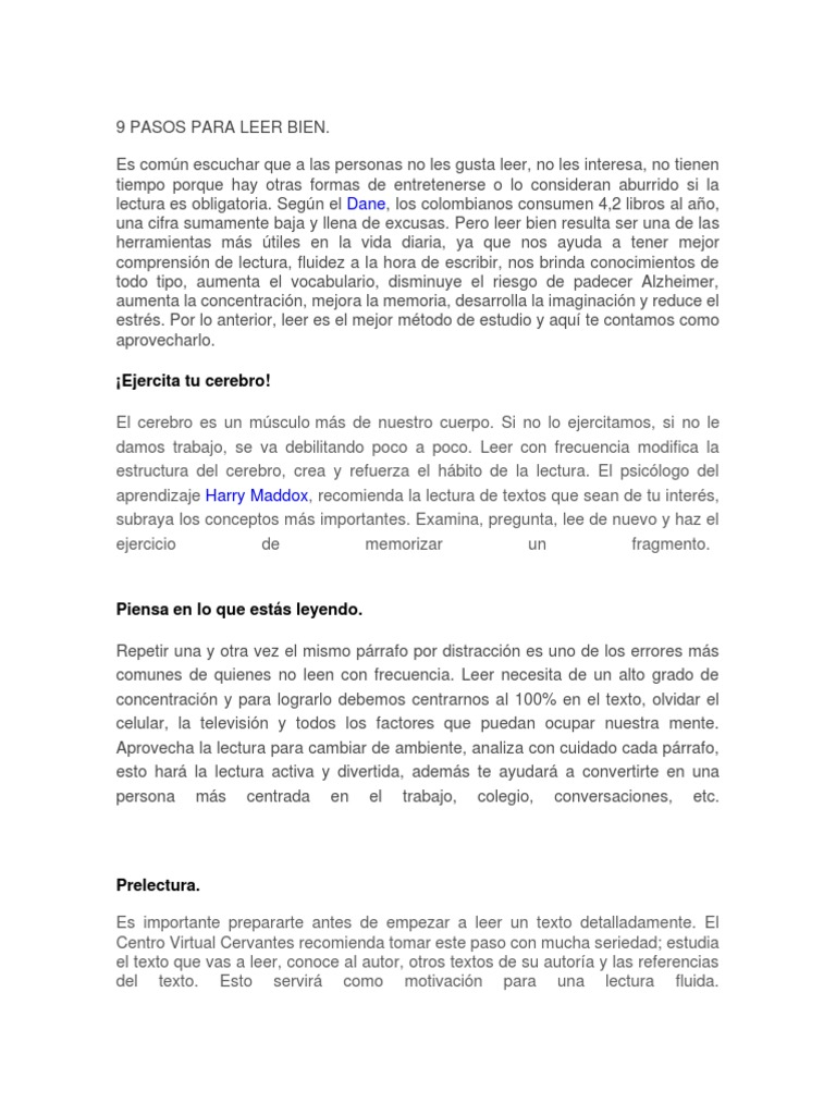9 Pasos para Mejorar la Lectura | PDF | Aprendizaje | Ciencia cognitiva