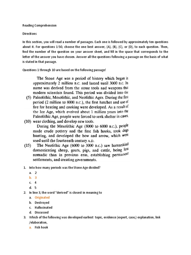 Reading Comprehension TOEFL | PDF | Stone Age | Meat