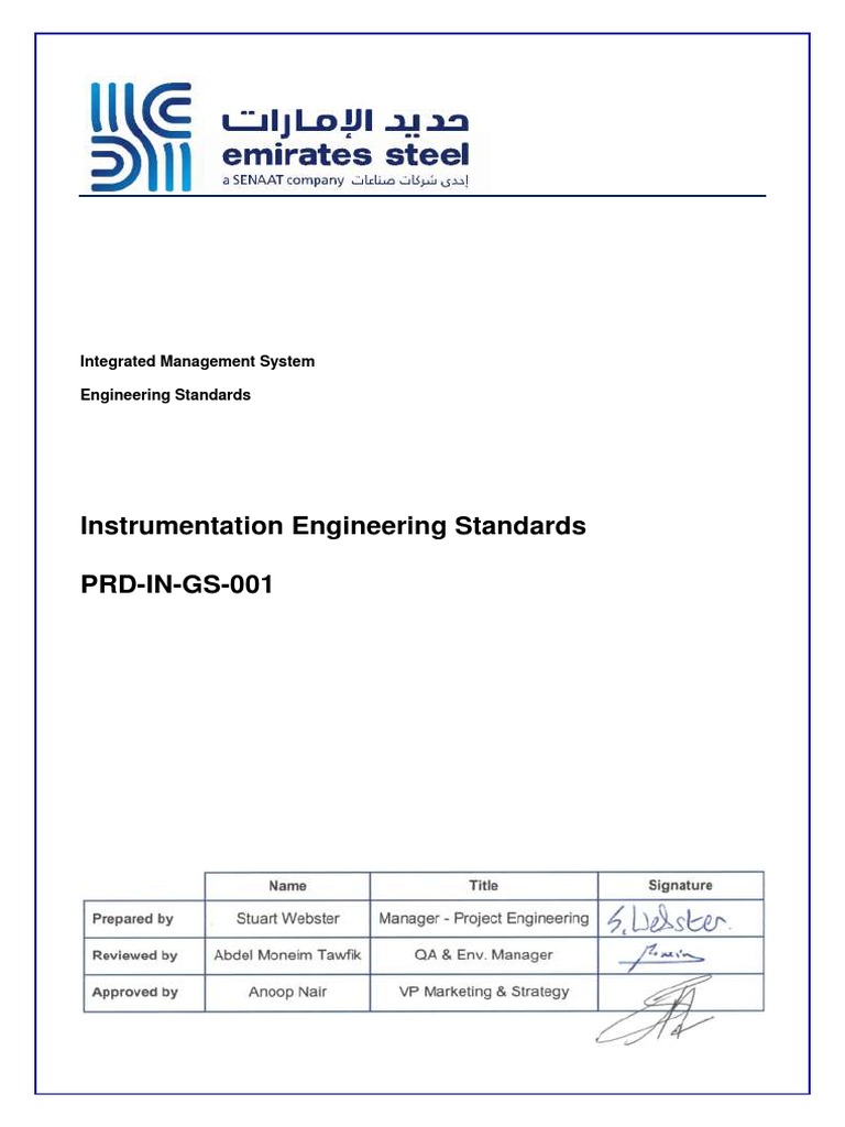 Instrumentation Engineering Standards PRD-IN-GS-001 | PDF | Flow ...