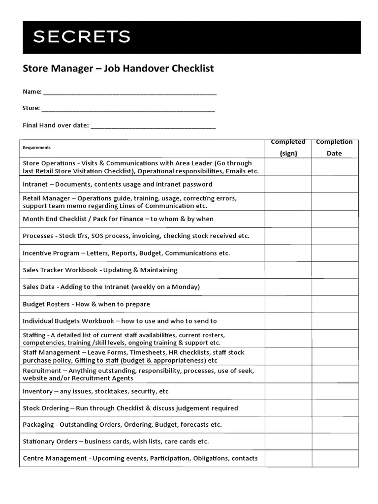 Handover Resignation Checklist Template | PDF | Retail | Business