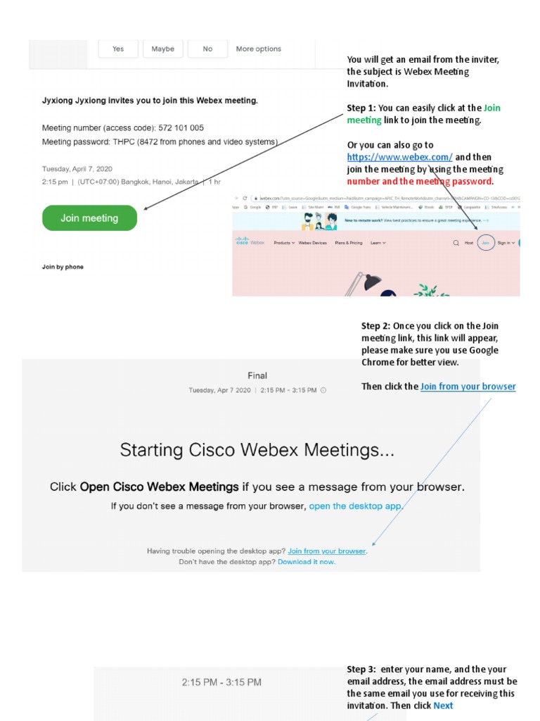 You Will Get An Email From The Inviter, The Subject Is Webex Meeting ...