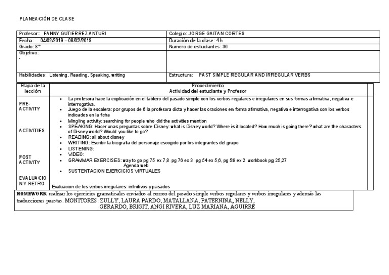 Lesson Plan Past Simple | PDF