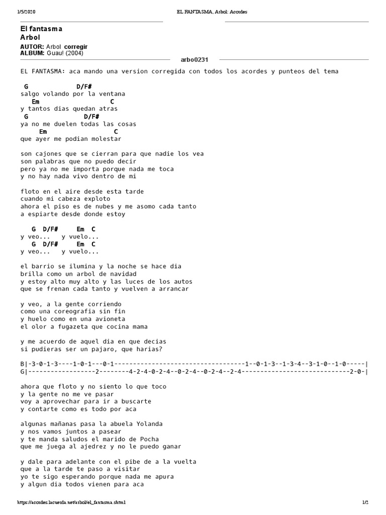 EL FANTASMA, Arbol - Acordes PDF | PDF