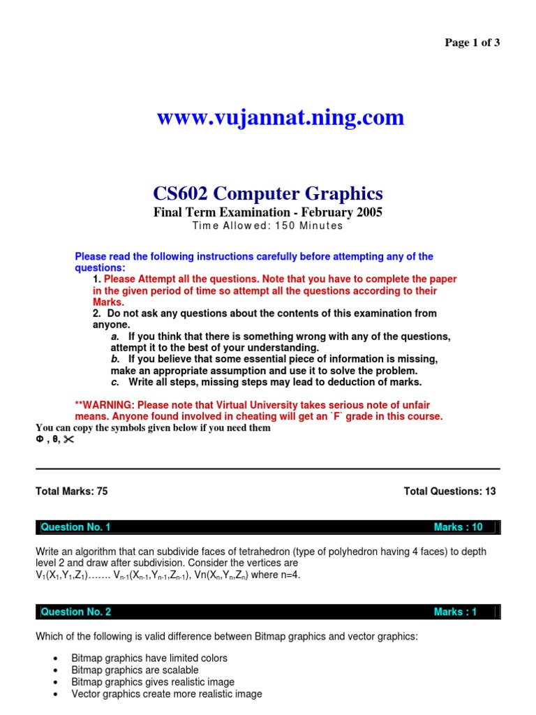 CS602 Computer Graphics Exam Guide | PDF | Ellipse | Matrix (Mathematics)