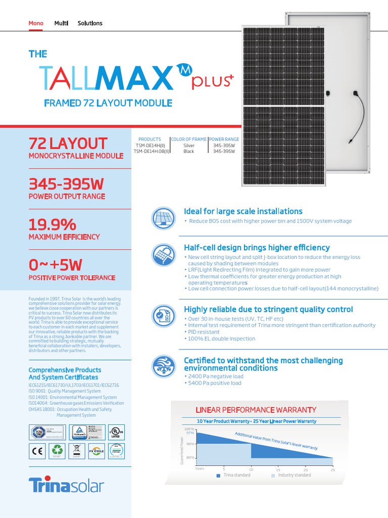 Datasheet - Tallmax HC - 1500V M Plus - Nov 2018 | PDF | Photovoltaics | Solar Panel