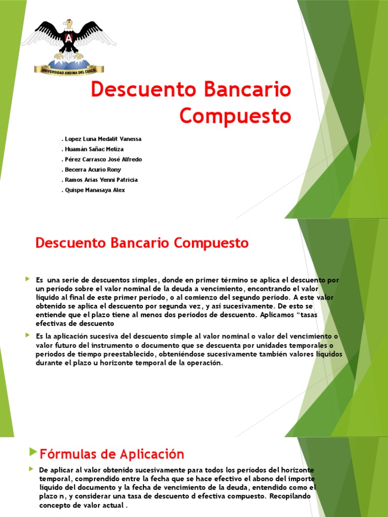 Descuento Bancario Compuesto | PDF | Responsabilidad (contabilidad ...