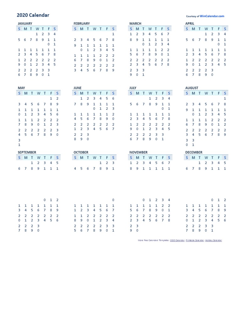 Download free 2020 calendar from WinCalendar.com | PDF