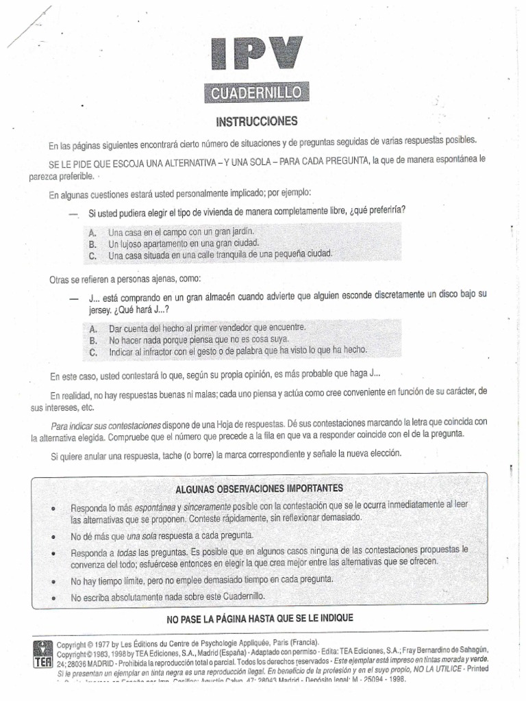 Cuestionario IPV | PDF