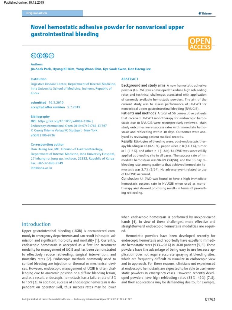 Novel Hemostatic Adhesive Powder For Nonvariceal Upper Gastrointestinal ...