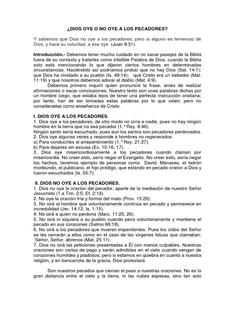 Dios Oye O No Oye A Los Pecadores Pdf Oración Pecado