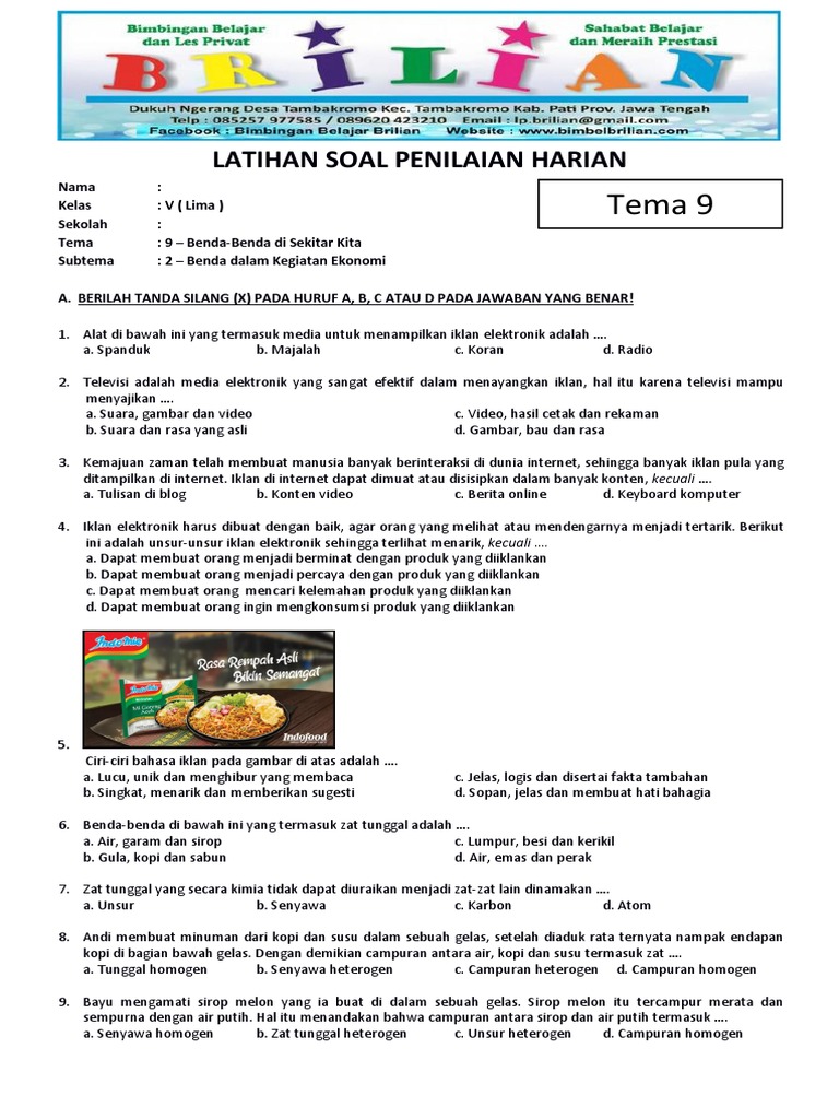 Soal Harian Kelas 5 Tema 9 | PDF | Perjalanan