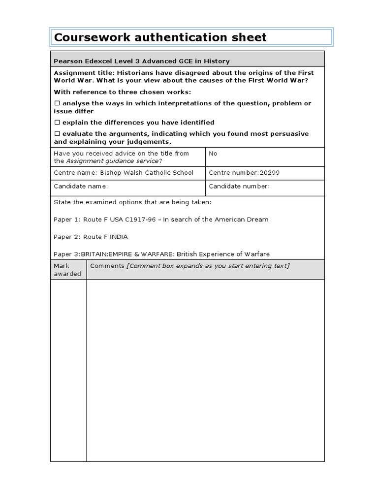 Coursework Authentication Sheet | PDF