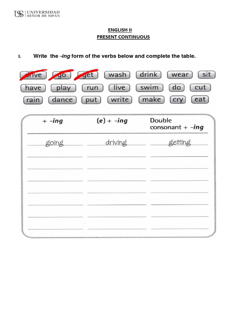 Present Continuous Exercises for English II | PDF | Language Arts ...