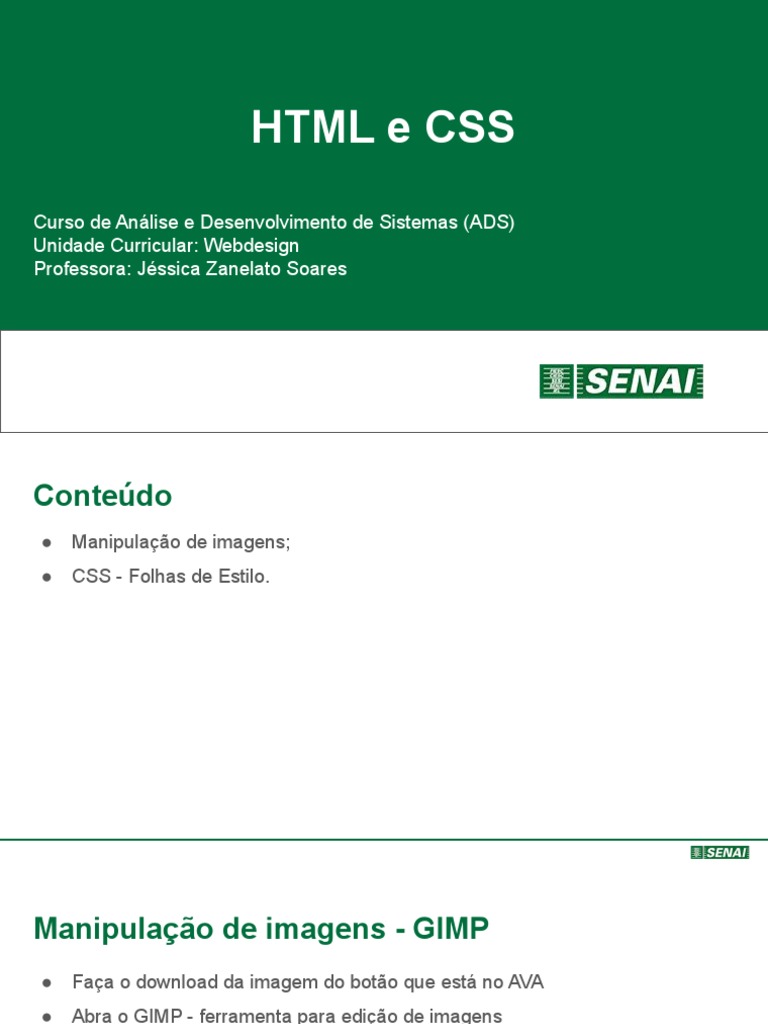 Como manipular imagens no GIMP e aplicar estilos CSS para personalizar documentos | PDF | Folhas ...