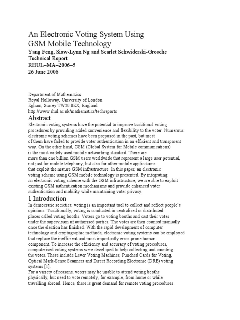 An Electronic Voting System Using GSM Mobile Technology: Royal Holloway ...