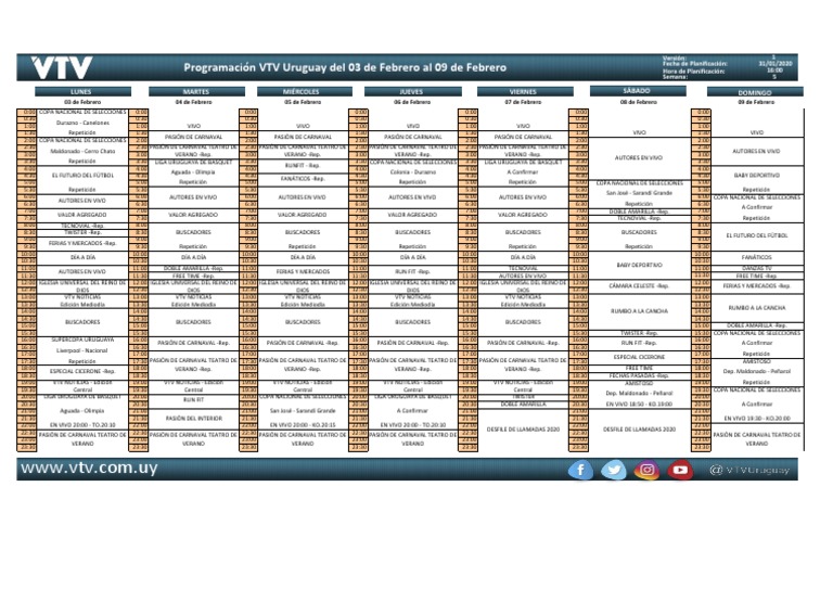 Programacion VTV Del 03 02 Al 09 02 2020 | PDF | Deportes | Asociación ...