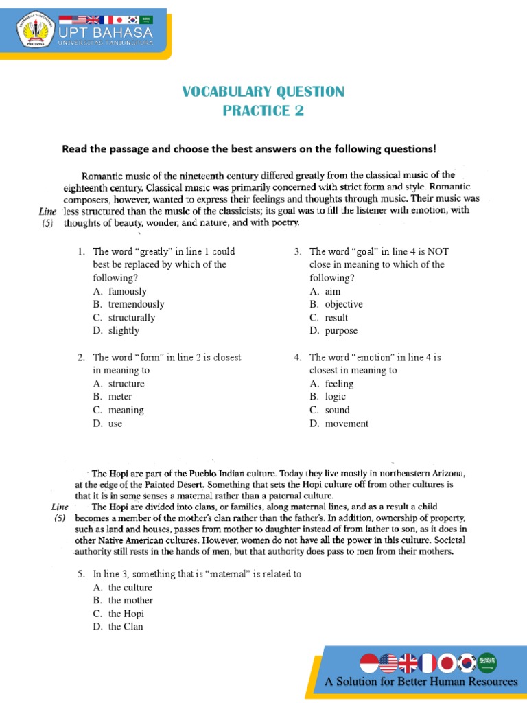 Vocabulary Question Practice 2: Read The Passage and Choose The Best ...