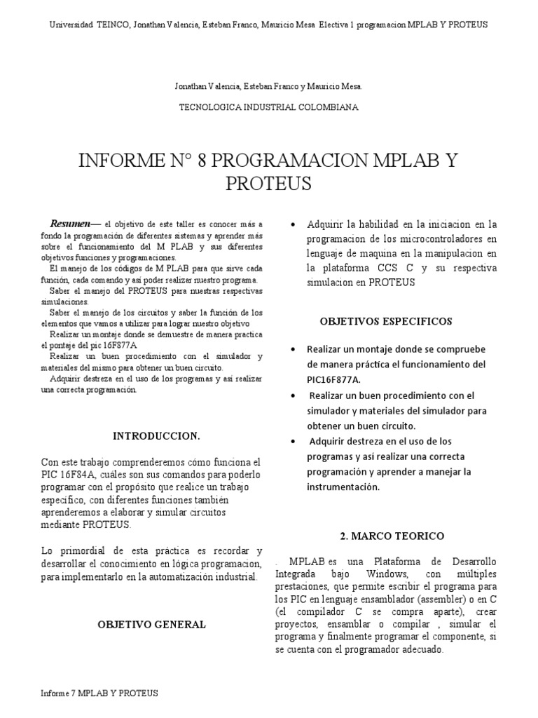 Informe #7 Programacion Mplab y Proteus | PDF | Programación de computadoras | Programa de ...