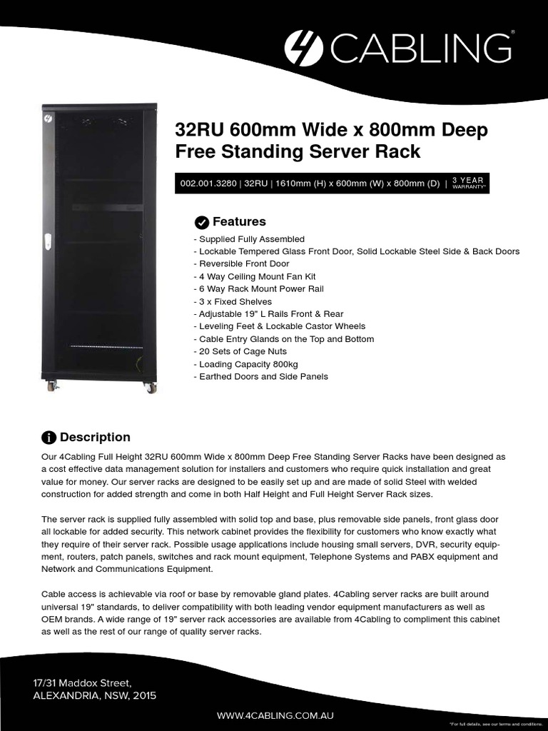 32RU Server Rack 600mm x 800mm | PDF | Door | Equipment