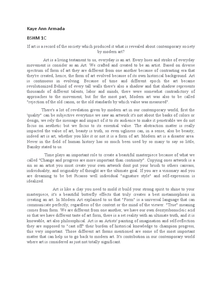 Kaye Ann Armada BSHM 1C | PDF | Beauty | Epistemology